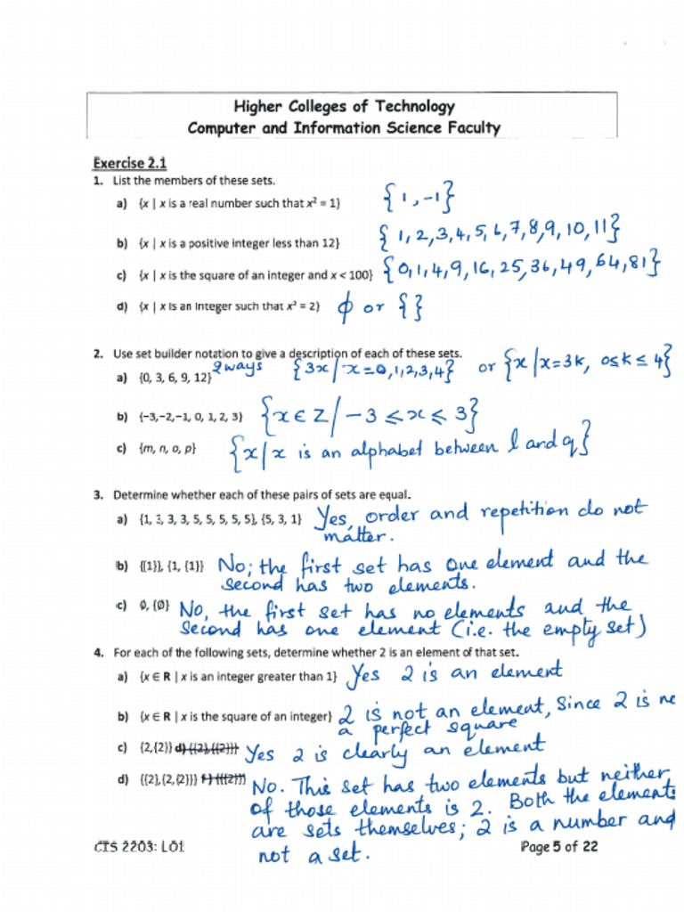 CLO1 Exercises With Answers 1 (Sets Functions Sequences) | PDF