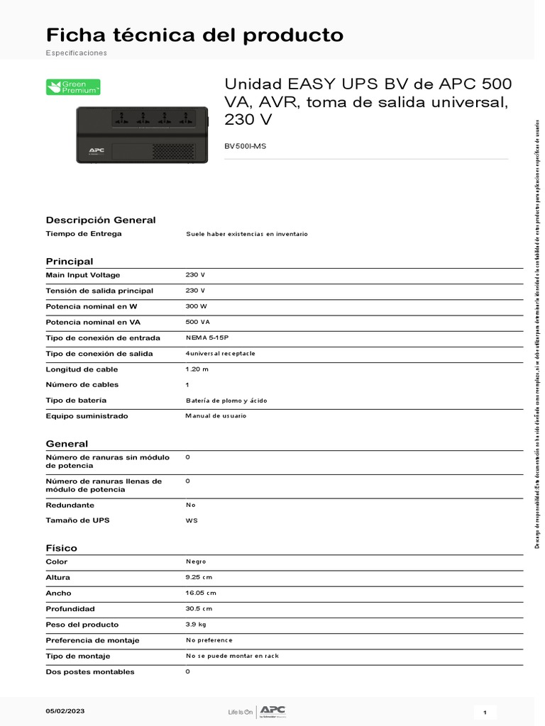 Easy UPS - BV500I MS 1 | PDF | Cantidades fisicas | Cantidad