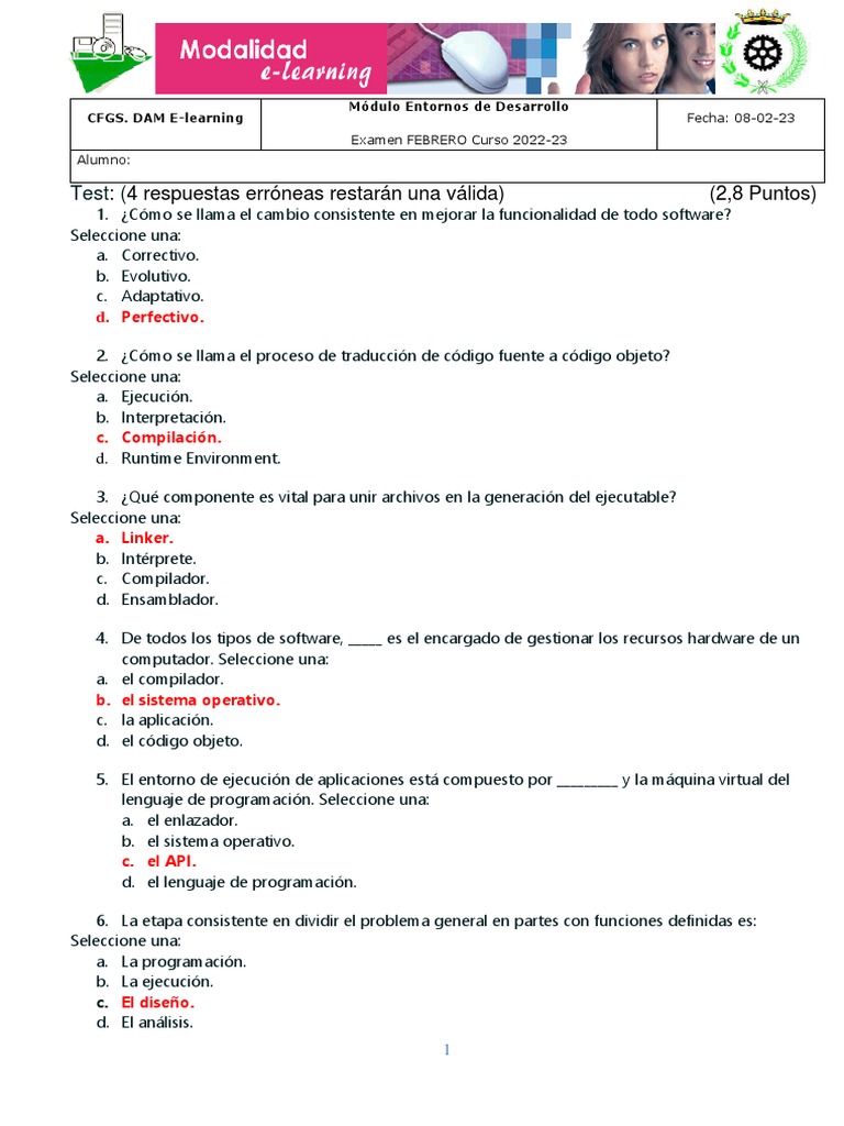 ENDES - EXAMEN - FEBRERO2023 - E-LEARNING - DAMSolucion Febrero | PDF