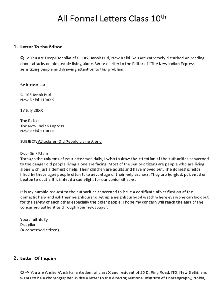 Formal Letters Class 10th | PDF