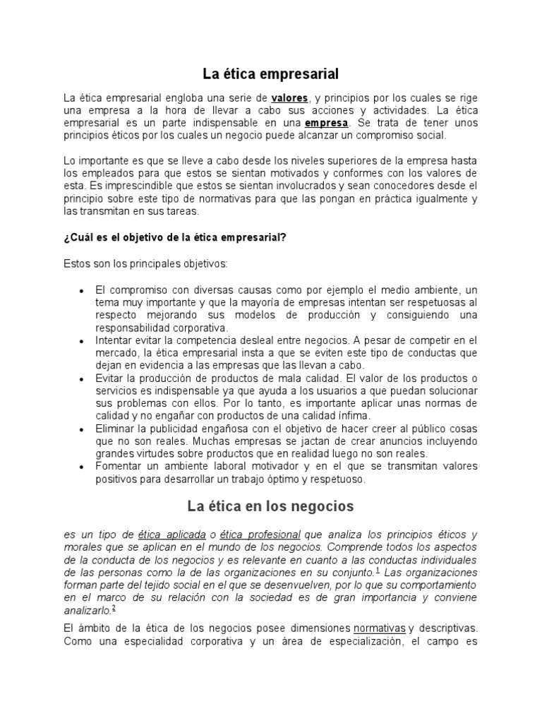 La Ética Empresarial | PDF | Ética de negocios