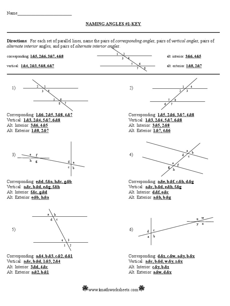 Identifying Angles 1 KEY | PDF | Geometry | Elementary Geometry