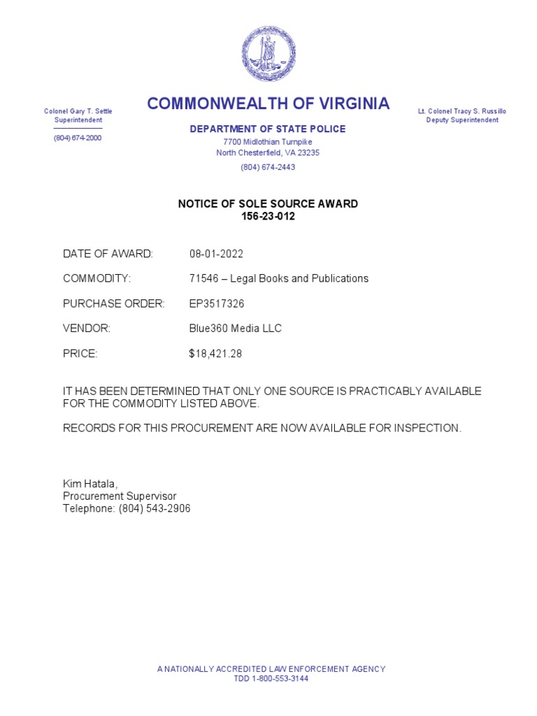 VSP FOIA Production: 156-23-012 Notice of SS Award | PDF