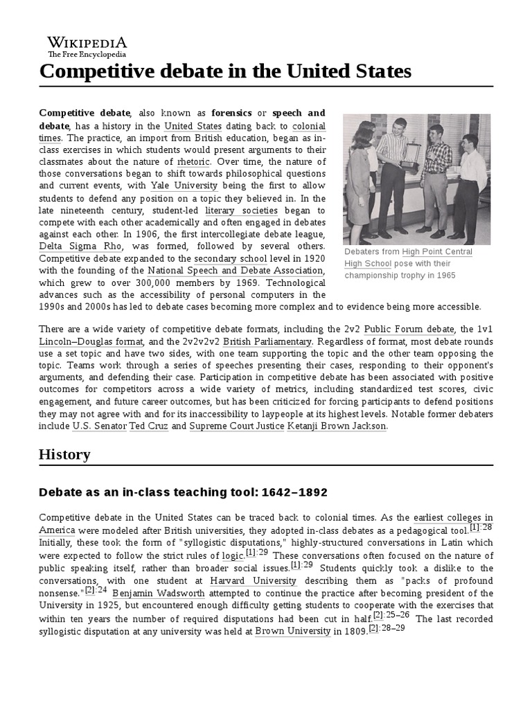 History of Competitive Debate in the U.S. | PDF | Political ...