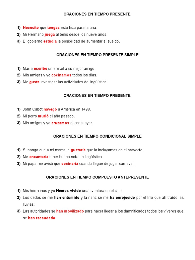 Tiempo Presente Oraciones Pdf