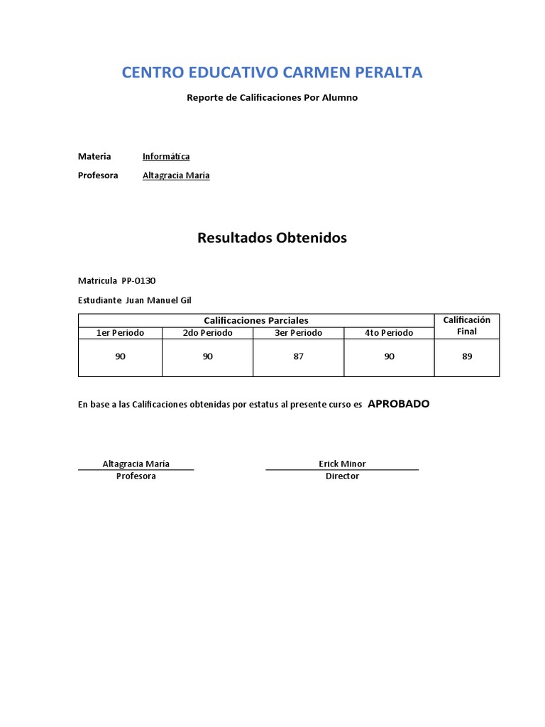 Reporte de Calificaciones Por Asignaturas COMBINADO | PDF
