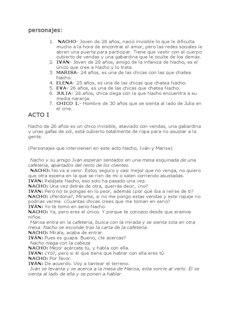 Obra de teatro: "Invisible Amor" | PDF