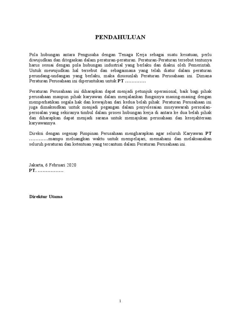 Contoh Draft Peraturan Perusahaan | PDF