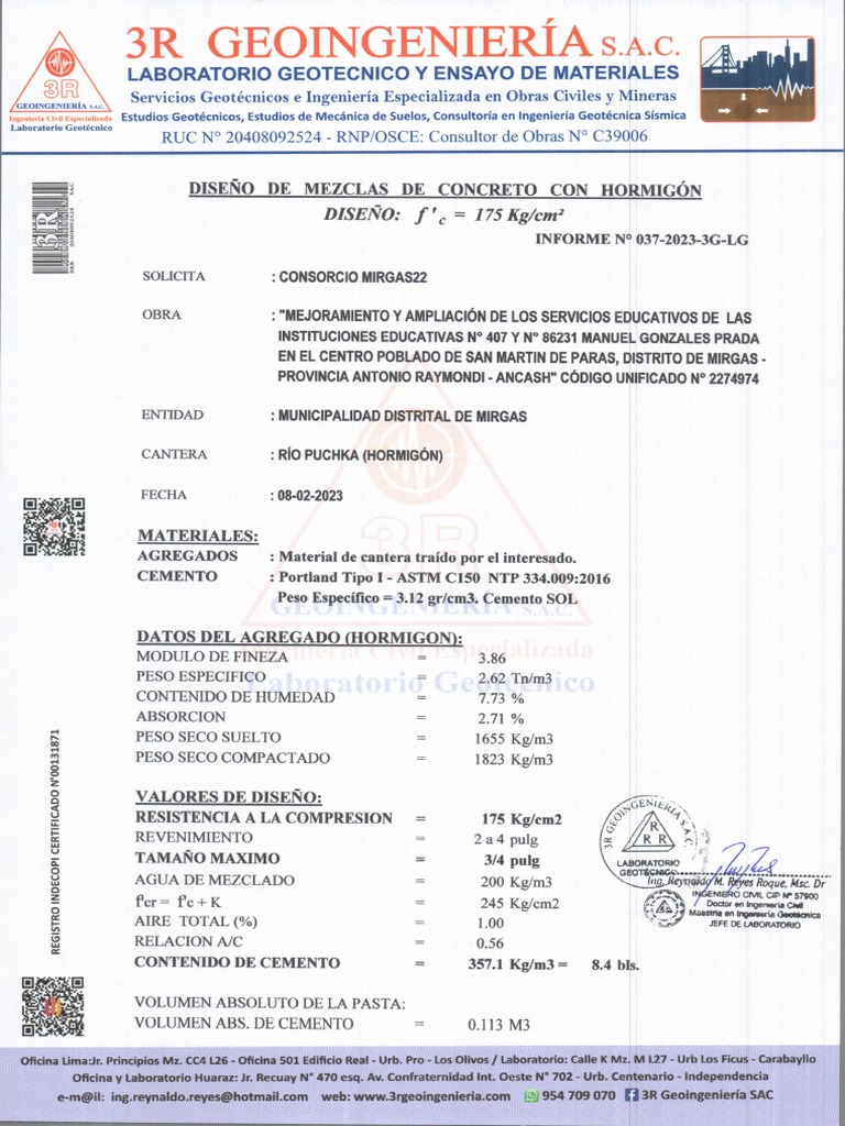 2.diseño de Mezcla Con Hormigon 175 | PDF