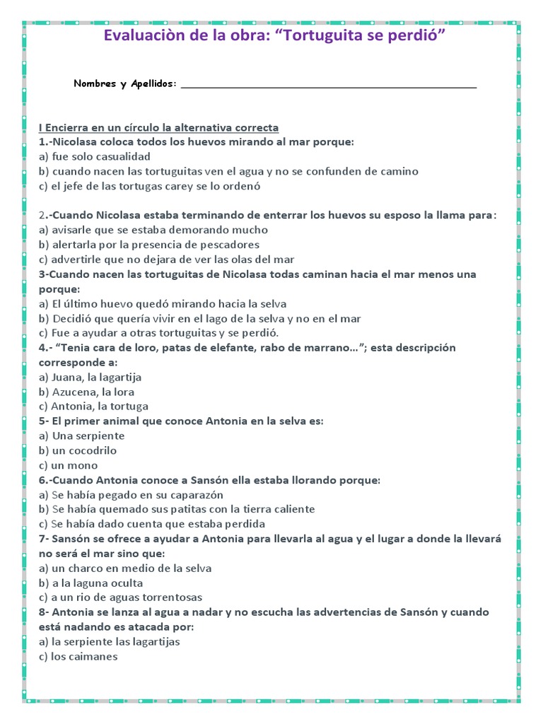 Evaluacion Tortuguita | PDF