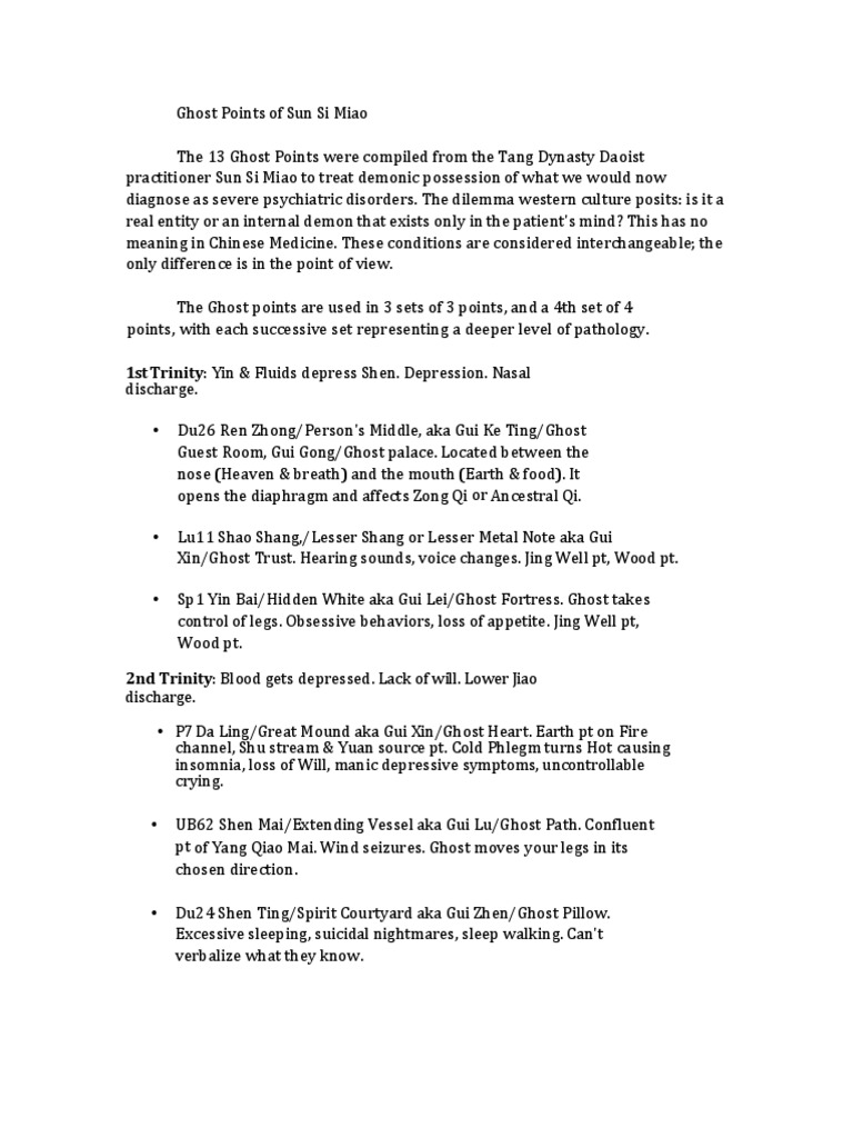Sun Si Miao's 13 Ghost Points Explained | PDF | Traditional Chinese ...