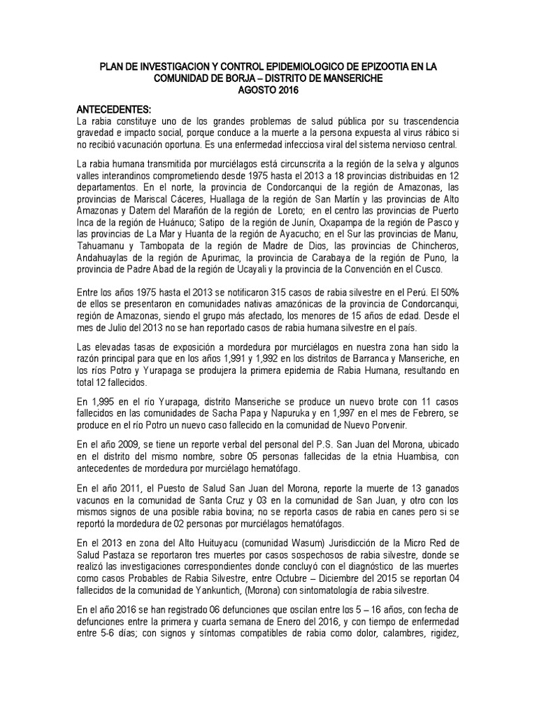 Plan Epizootia Borja | PDF | Rabia | Inmunología