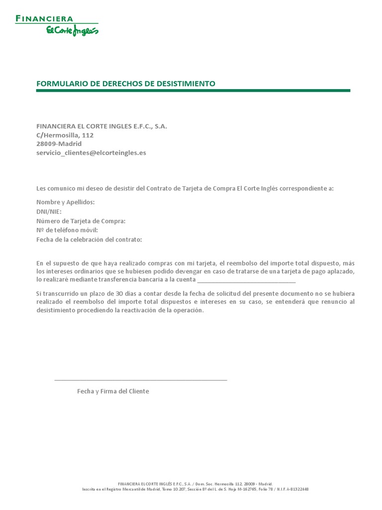 Formulario de Desistimiento Legal ECI | PDF