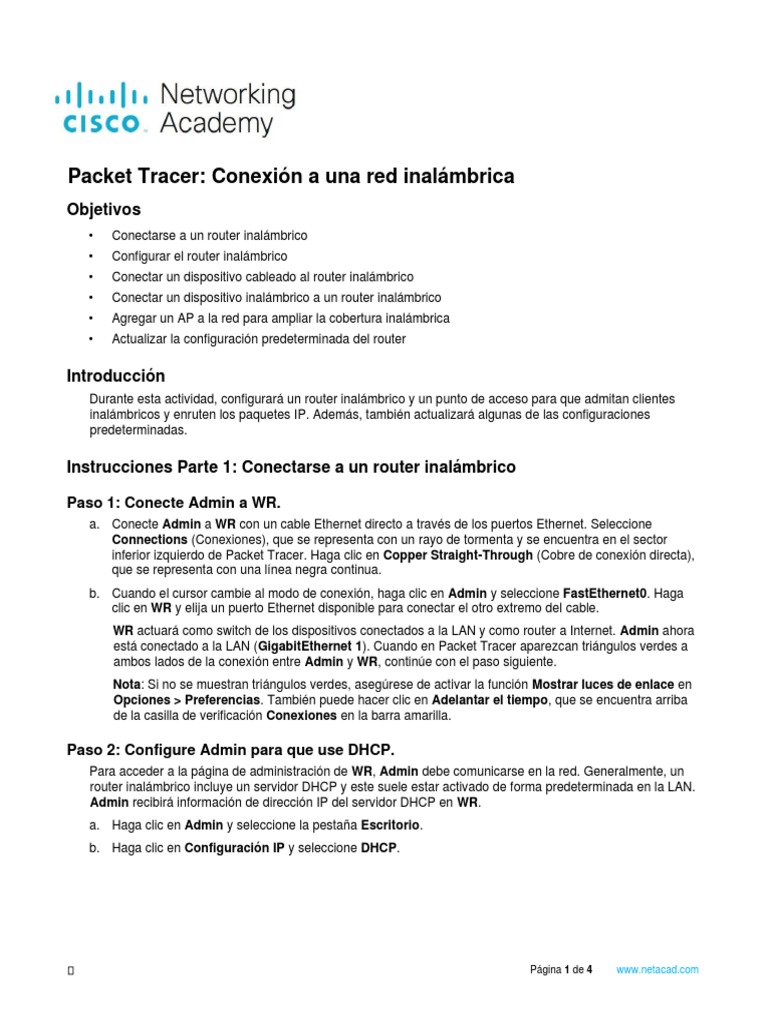 6.1.3.9 Packet Tracer - Conexión A Una Red Inalámbrica | PDF | Dirección IP | Punto de acceso ...