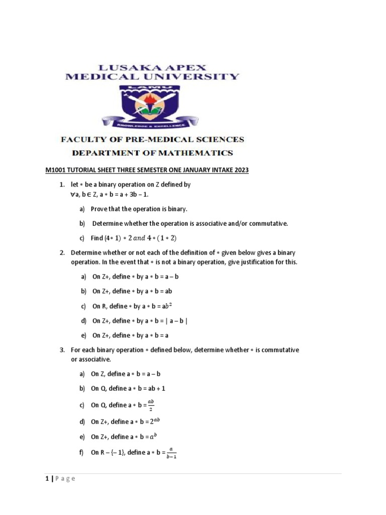 Binary Operations and Functions Analysis | PDF | Function (Mathematics ...