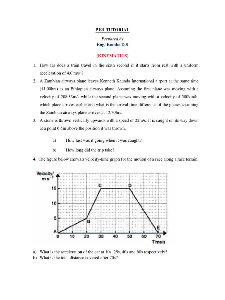 P191 Kinematics Tutorial | PDF