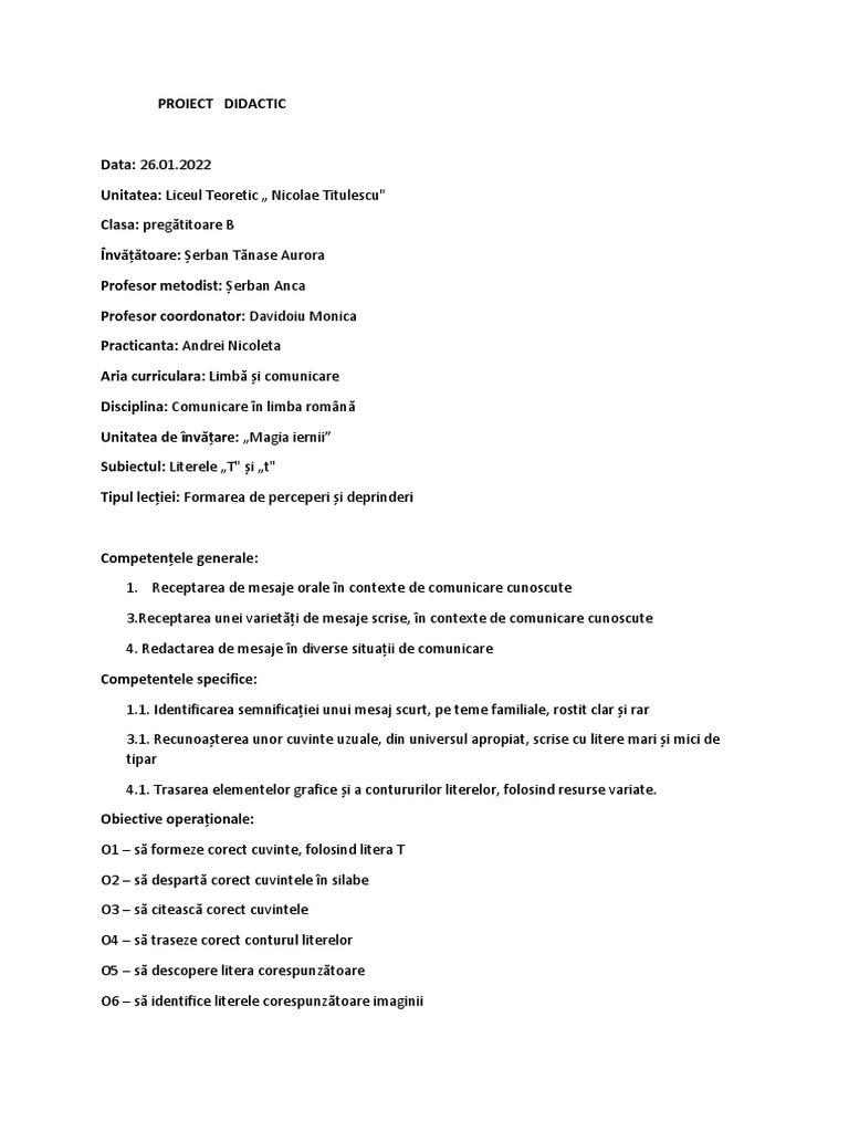 Proiect Didactic | PDF
