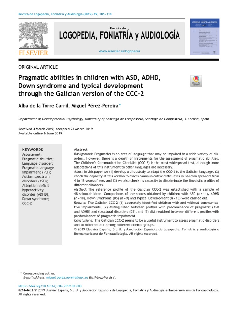 Pragmatic Abilities in Children With ASD, ADHD, Down Syndrome and ...