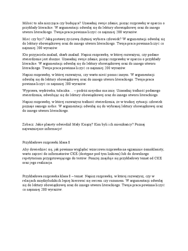 Tematy Rozprawek | PDF