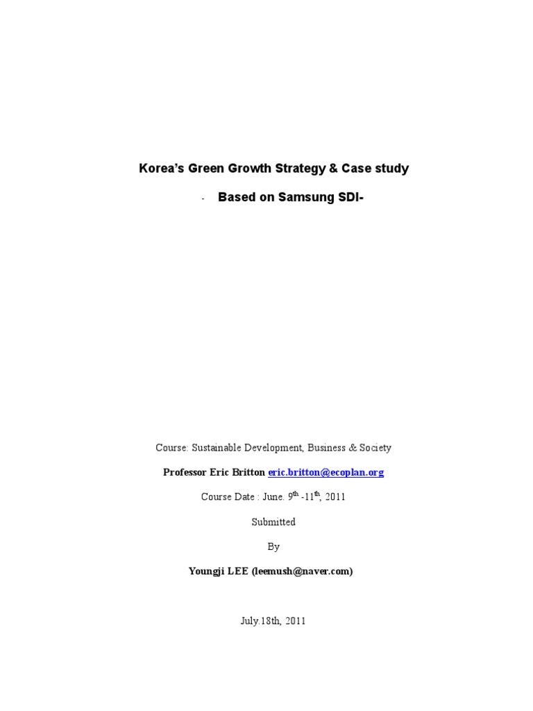 Korea's Green Growth Strategy & Case Study Based On Samsung SDI | PDF | Low Carbon Economy ...