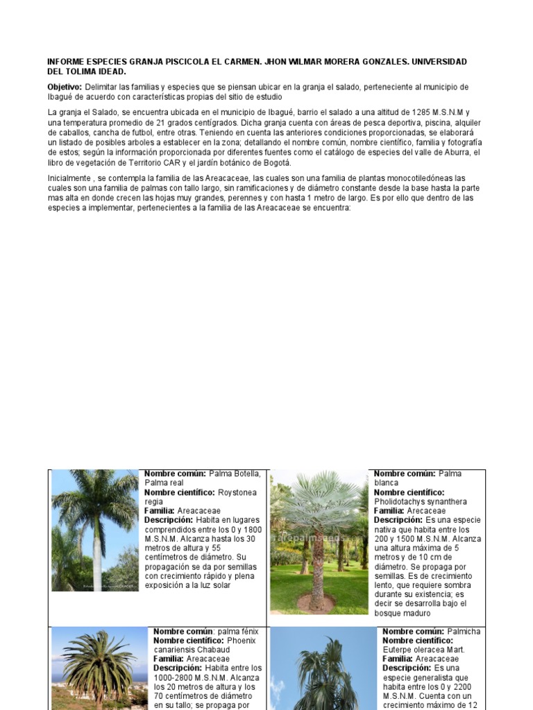 Especies Granja Piscicola | PDF | Arecaceae | Botánica