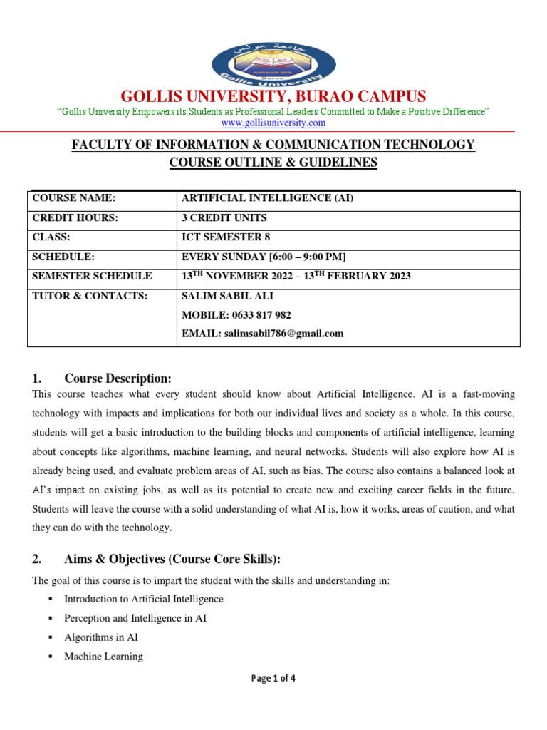 AI Course Outline & Guidelines | PDF | Artificial Intelligence ...