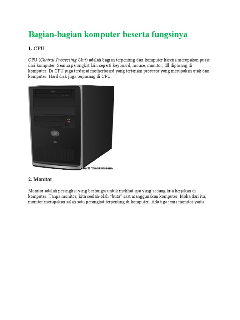 Bagian-Bagian Komputer Beserta Fungsinya | PDF