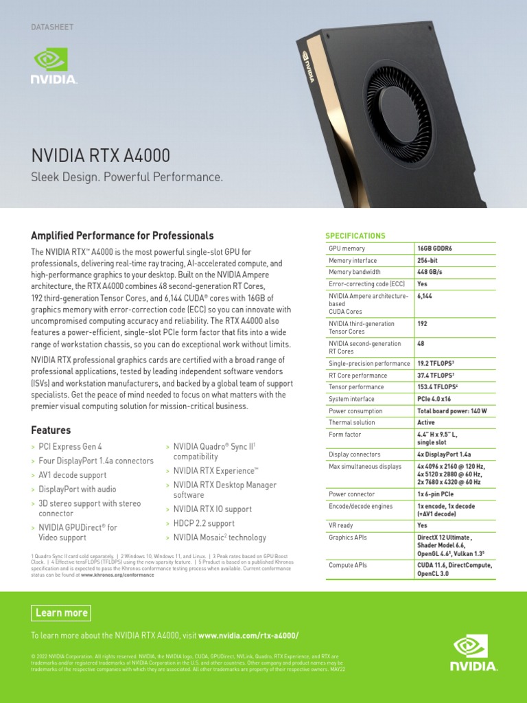 Nvidia RTX A4000 Datasheet | PDF | Graphics Processing Unit | Computer Hardware
