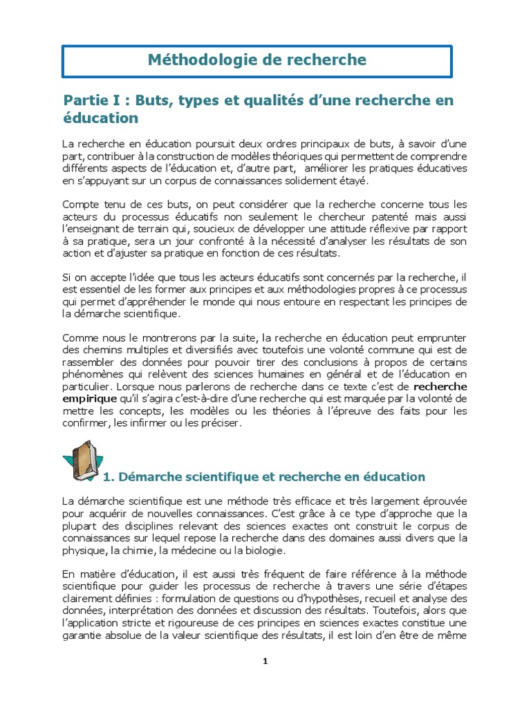 Recherche en éducation : méthodes et enjeux | PDF | Science | Méthode ...