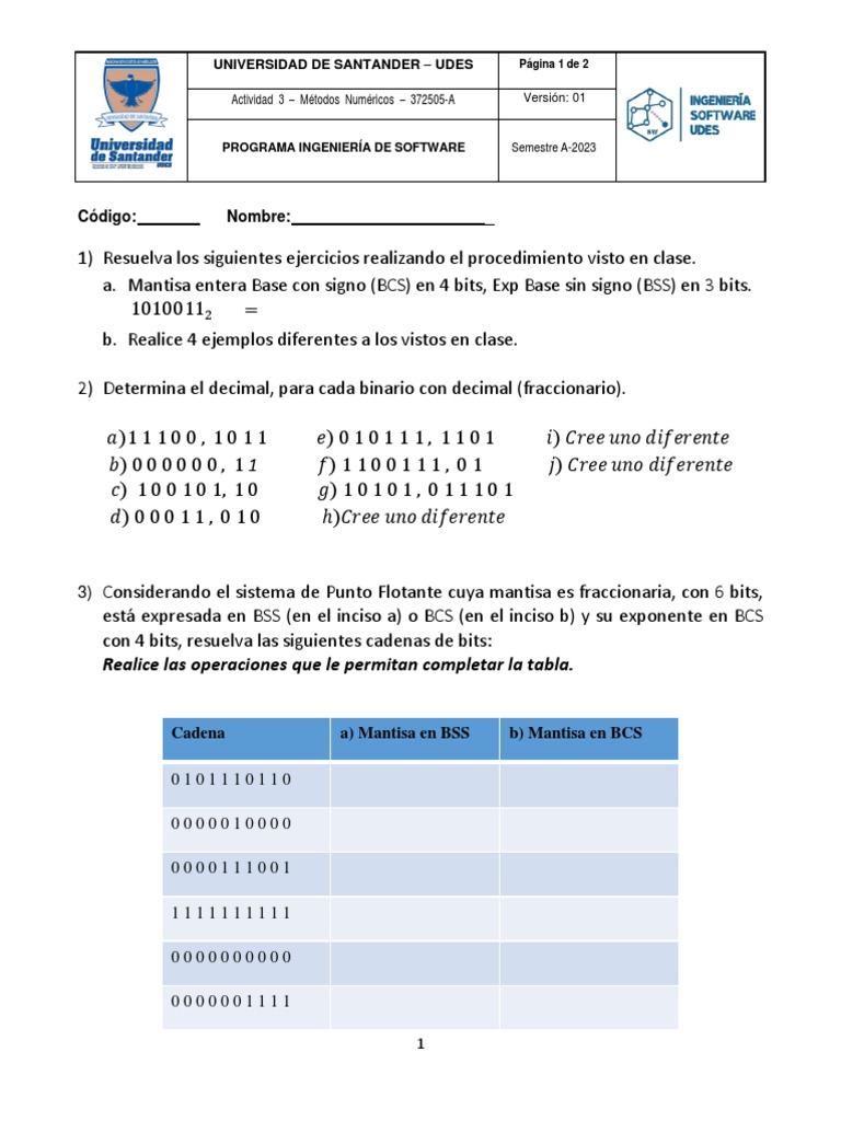 Taller 2-Errores de Redondeo - Mantisa | PDF | Poco | Análisis numérico