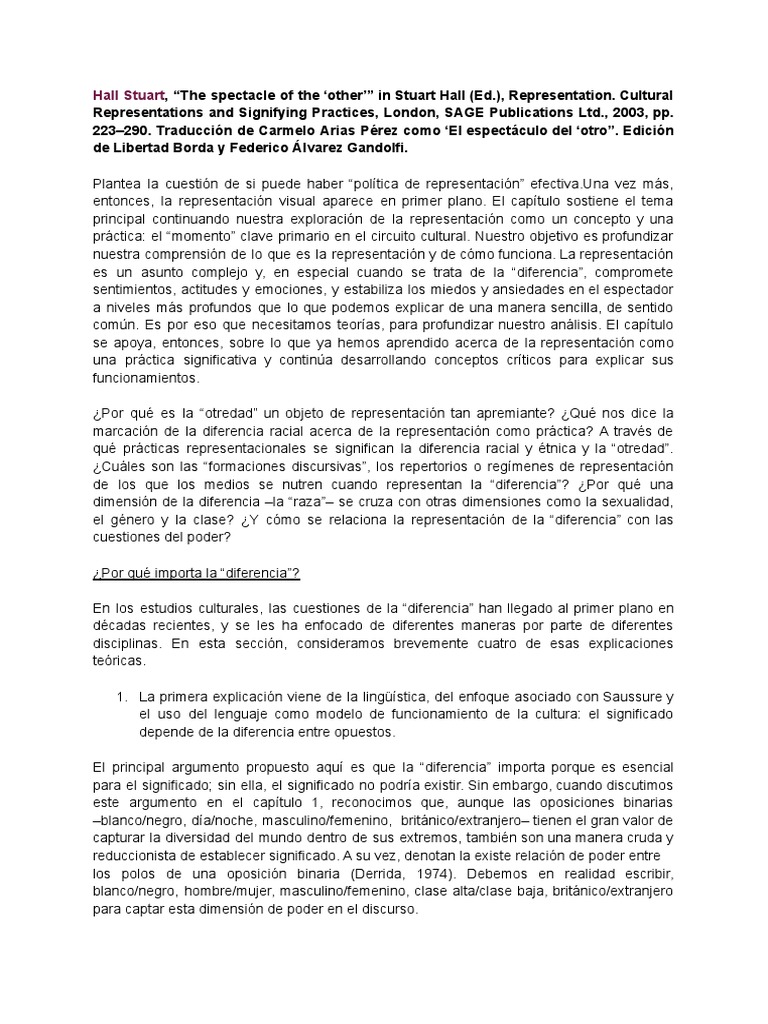 Hall Stuart, "The Spectacle of The Other'" | PDF | Estereotipos ...