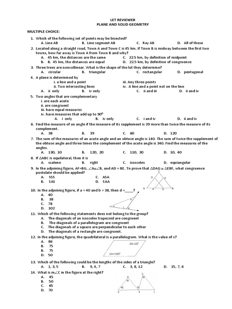 MATH LET REVIEWER 41 Plane and Solid Geometry | PDF | Triangle | Circle