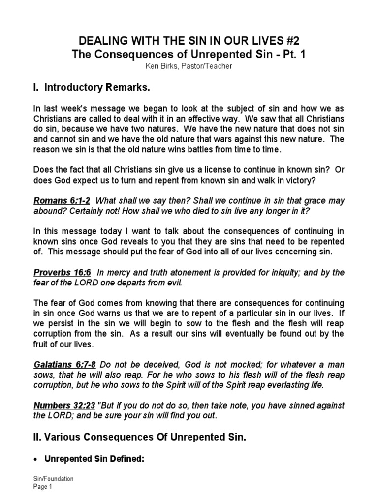 Sin2 Consequences | PDF | Sin | Jesus