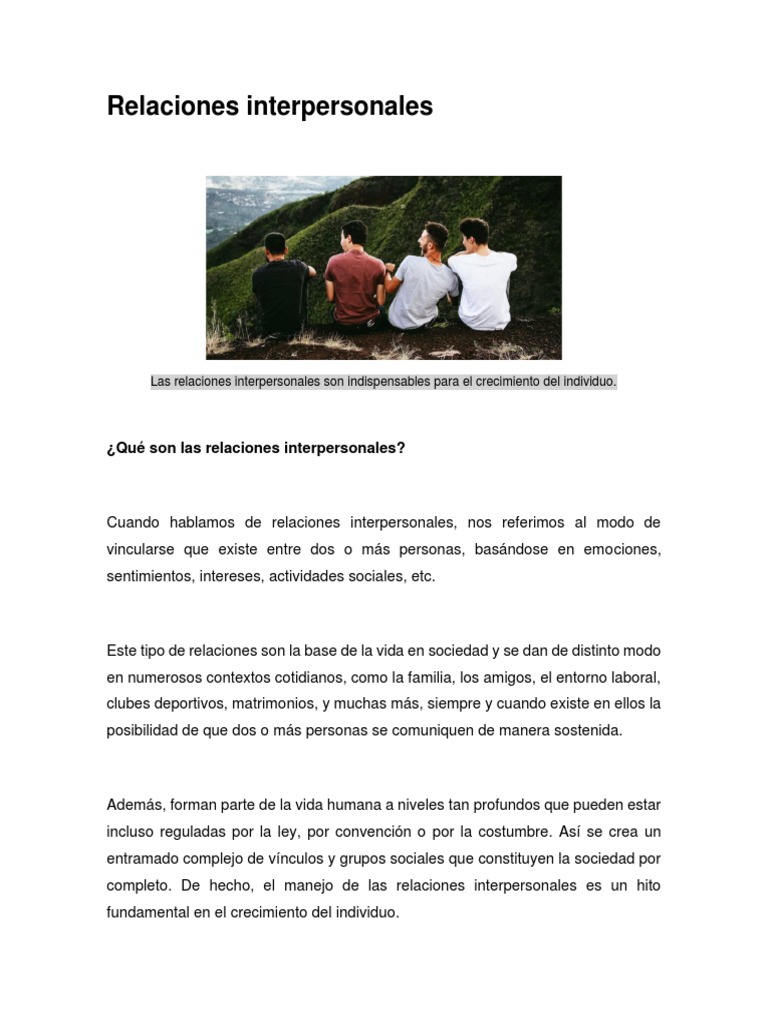Tipos y importancia de relaciones interpersonales | PDF | Relaciones ...
