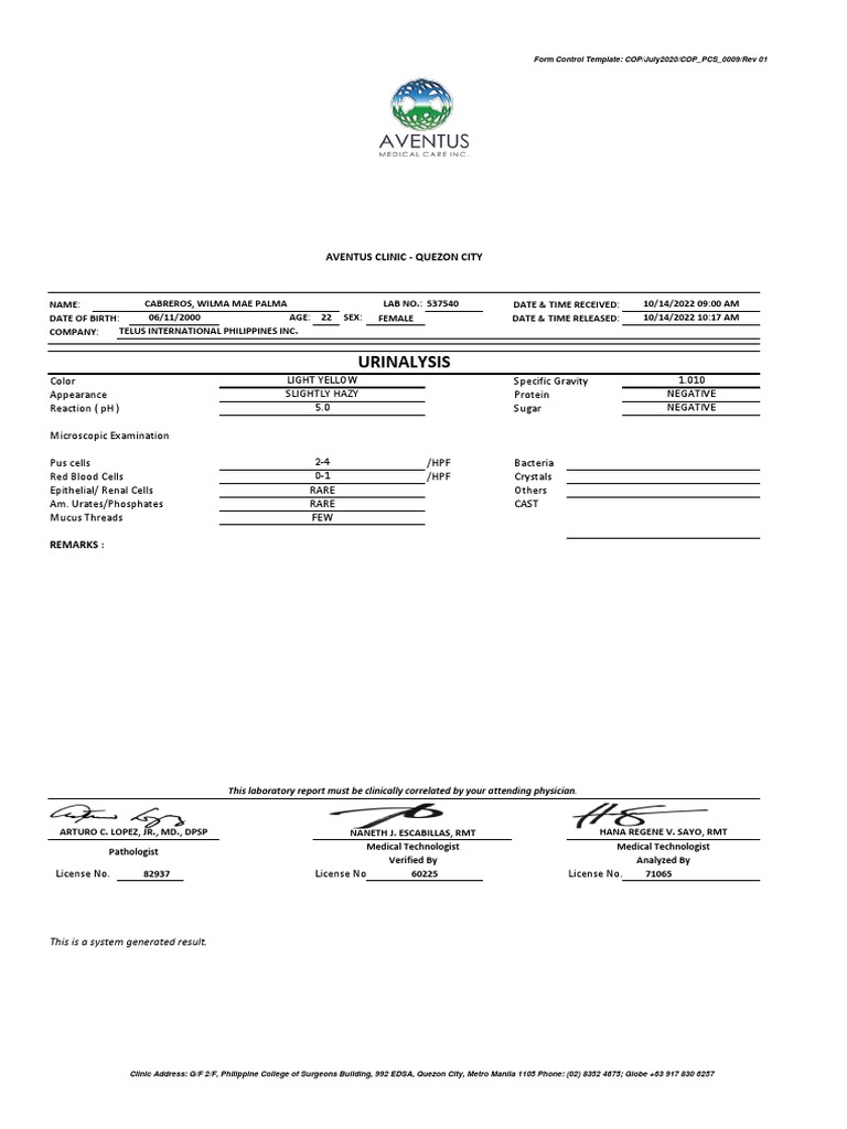 URINALYSIS | PDF | Clinical Medicine | Medical Specialties