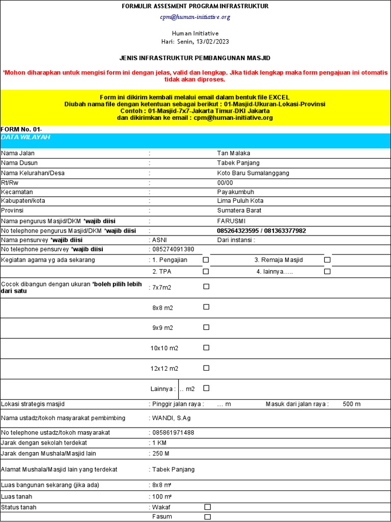 01 Form Assesment Pembangunan Mushalla Sekolah Uswatun Hasanah OK-1 | PDF