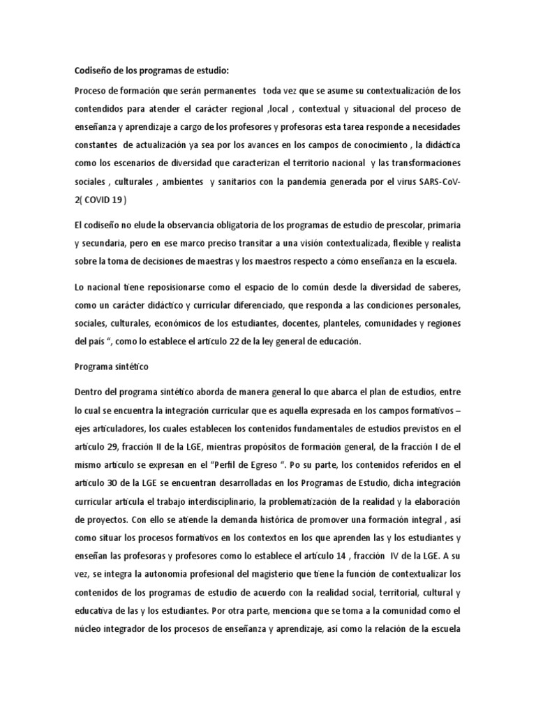 Codiseño de Los Programas de Estudio | PDF | Enseñando | Aprendizaje