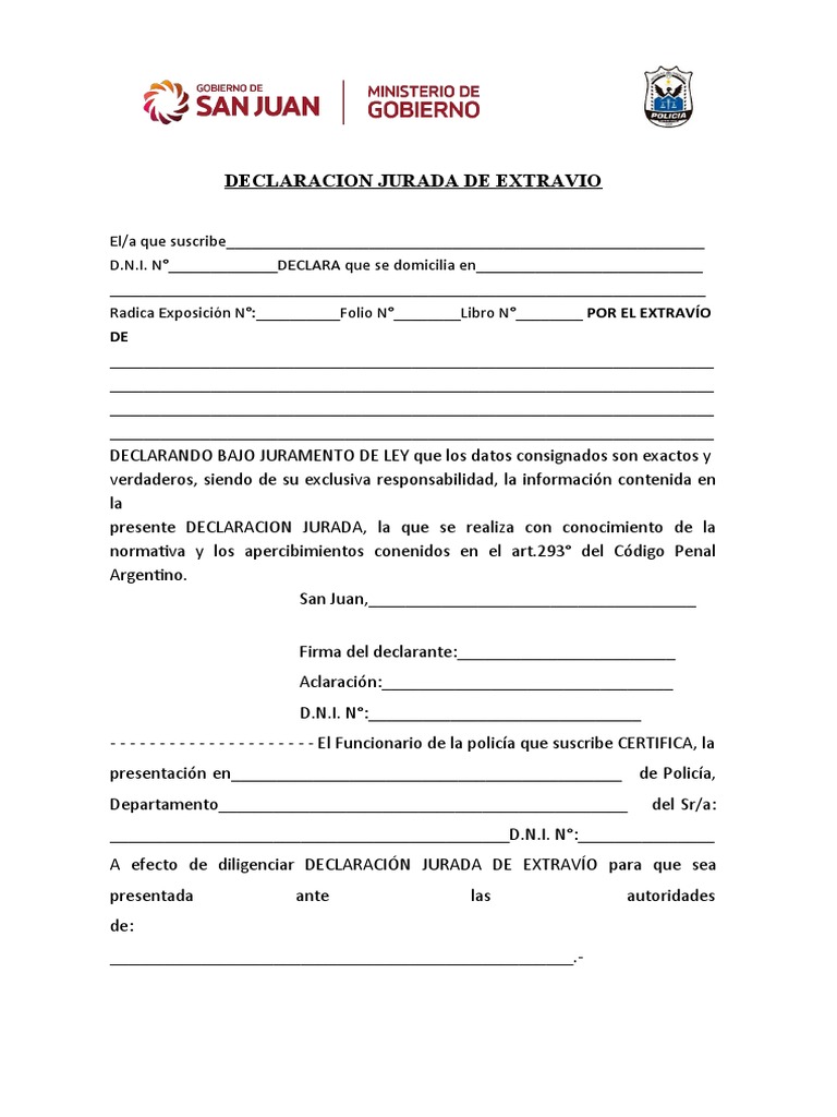 Declaracion Jurada de Extravio | PDF