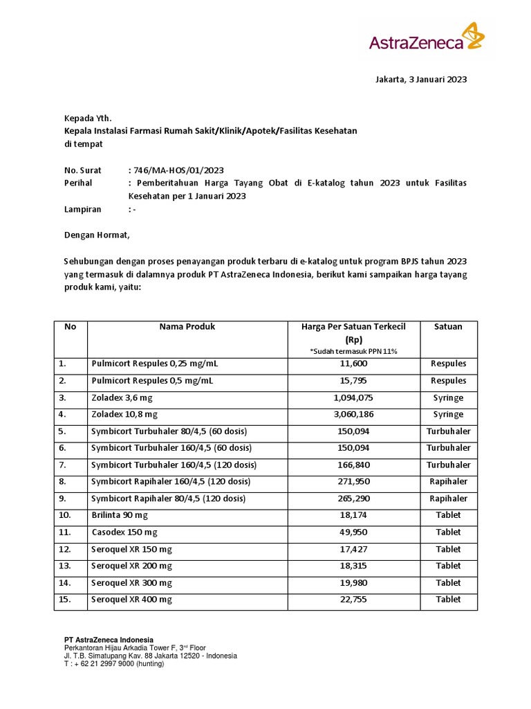 746 - Pemberitahuan Harga Tayang Obat BPJS 2023 Untuk Fasilitas ...