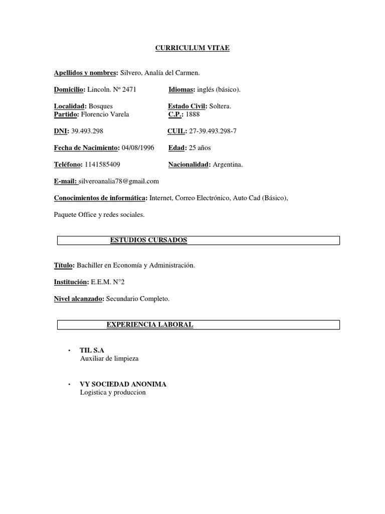 Curriculum 2022 Analia | PDF