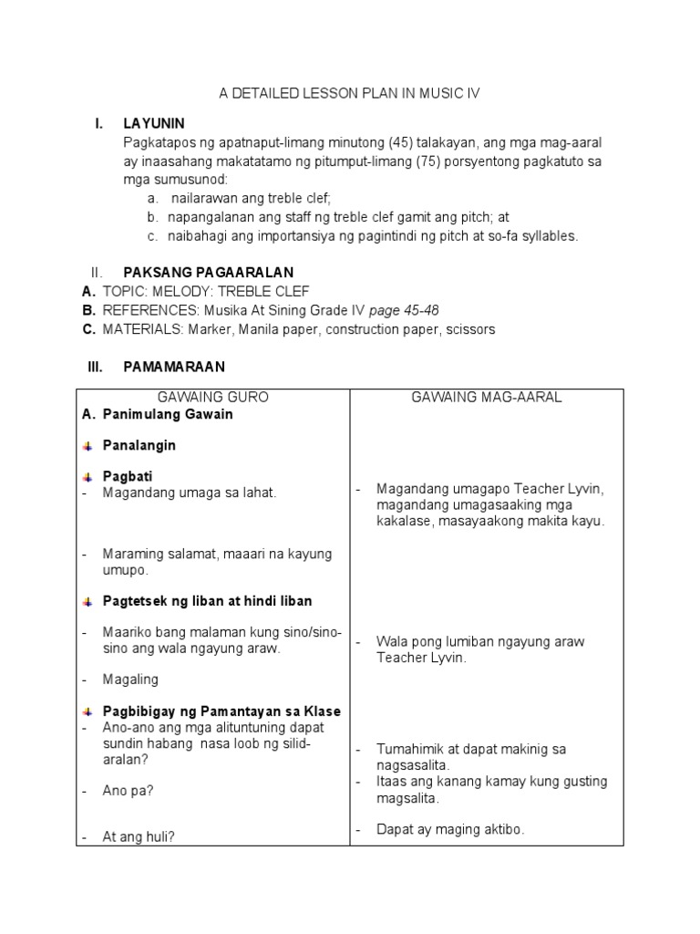 A Detailed Lesson Plan in Music V (Melody) | PDF