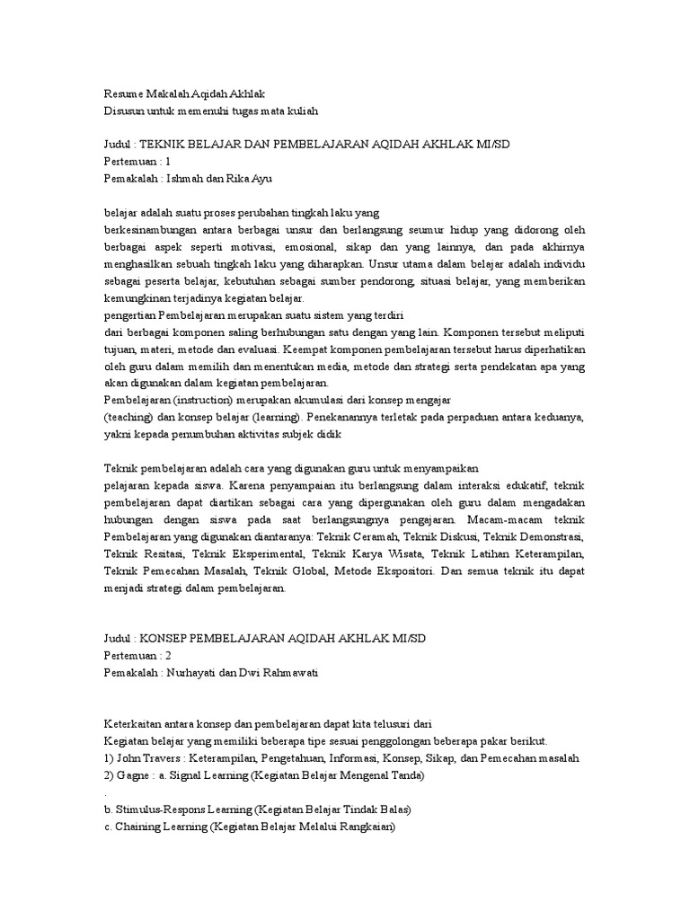 Resume Akidah Akhlak | PDF