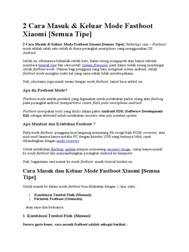 2 Cara Masuk & Keluar Mode Fastboot Xiaomi (Semua Tipe) | PDF