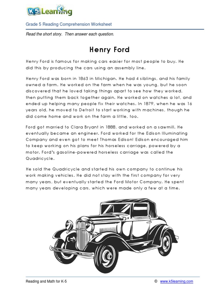 5th Grade 5 Henry Ford Motor | PDF | Car | Ford Vehicles