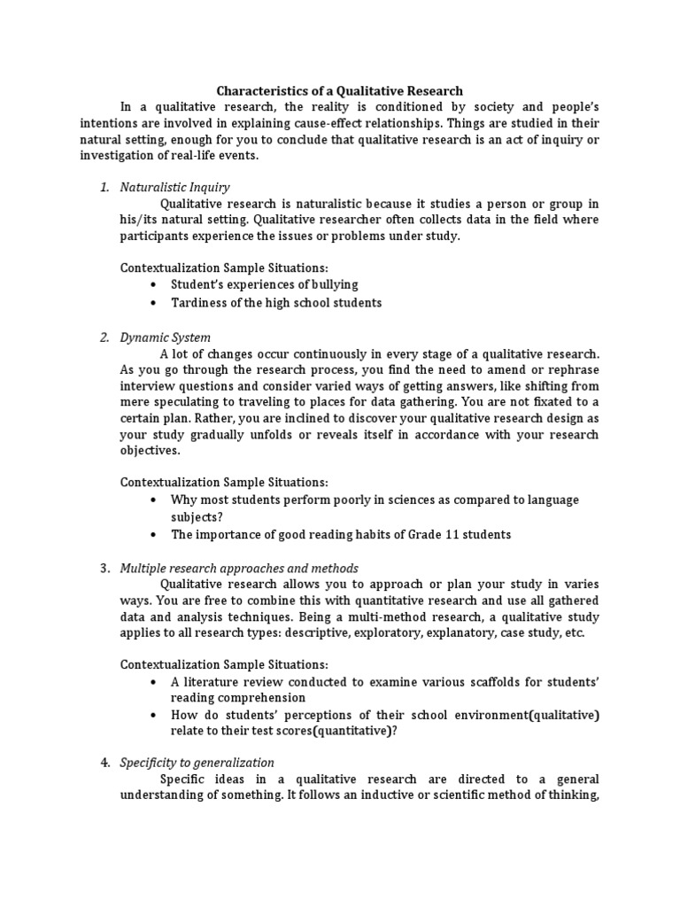Characteristics of A Qualitative Research - New Handouts | PDF