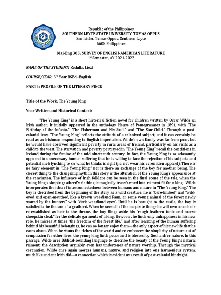 Redulla, Liezl BSED 301 - Literary Analysis (Story) | PDF | Oscar Wilde ...