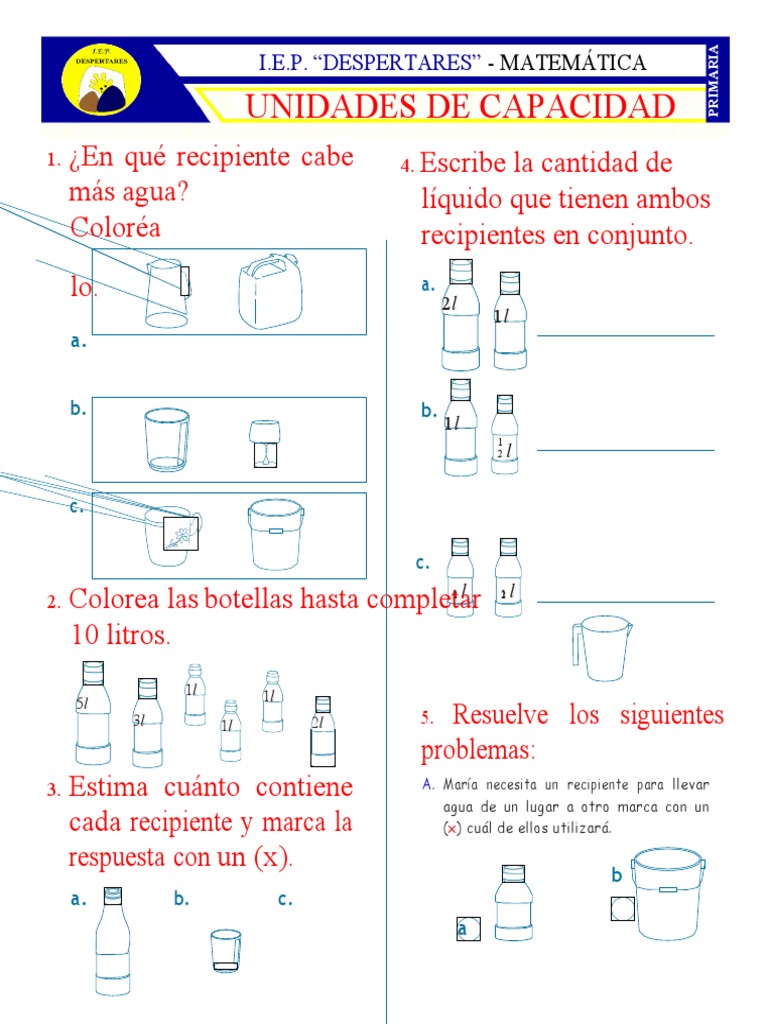 Actividades sobre capacidad de recipientes | PDF