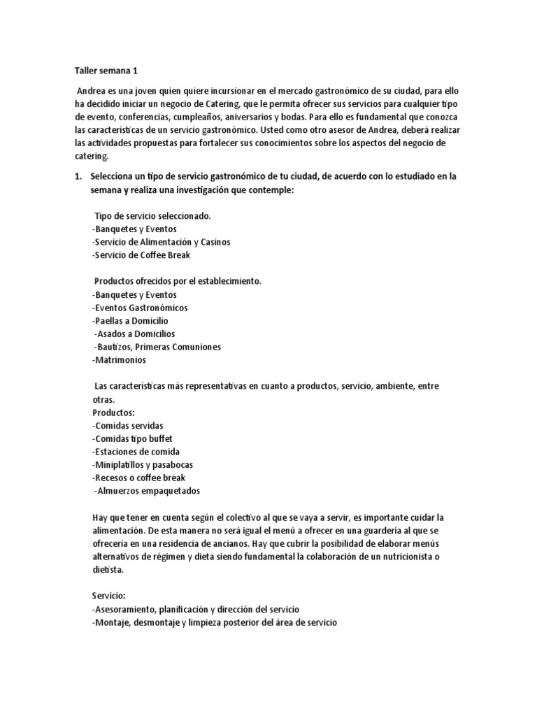 Taller Semana 1 Servicios Gastronomicos | PDF | Alimentos | Carne