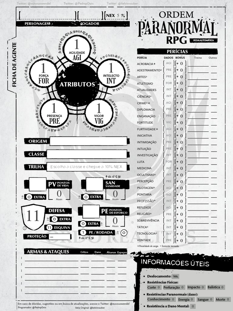 (1.1.3v) Ficha Automática Ordem Paranormal (Novo Design) | PDF