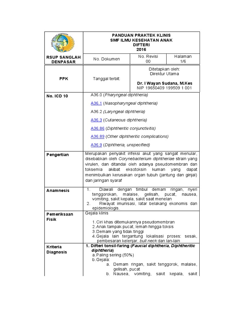 Panduan Klinis Difteri Anak | PDF